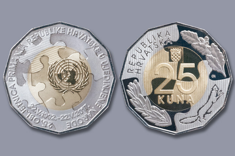 HNB kovanicom od 25 kuna obilježava 25 godina primanja Hrvatske u UN ...
